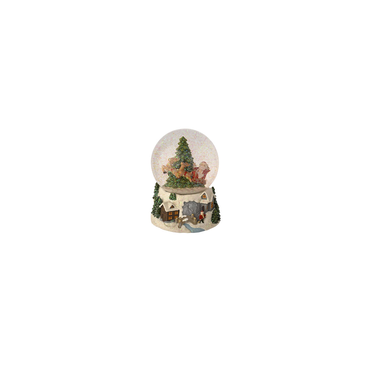 Sniega bumba Santa Sleigh & Tree, ar apgaismojumu, 13 cm | Manilla