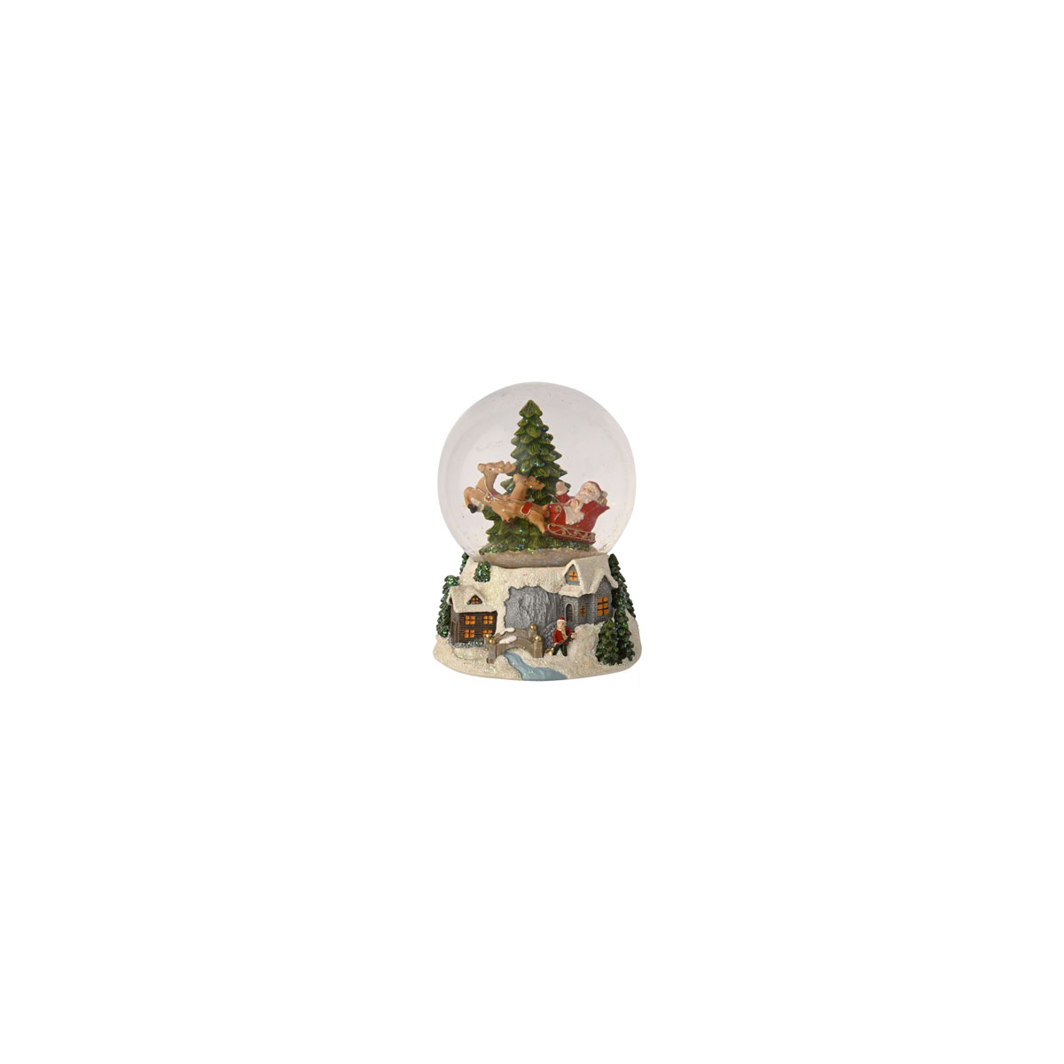 Sniega bumba Santa Sleigh & Tree, ar apgaismojumu, 13 cm | Manilla